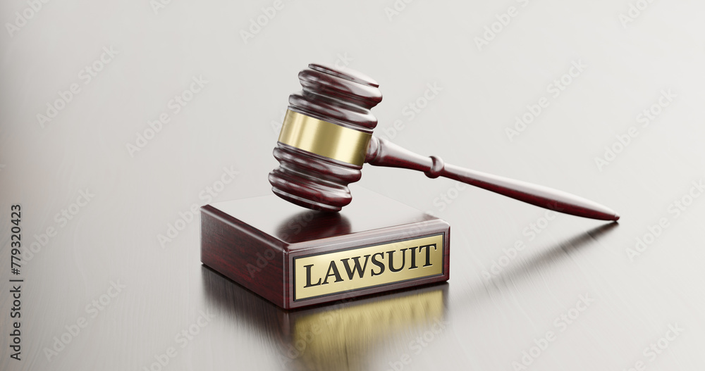 Lawsuit: Judge's Gavel as a symbol of legal system and wooden stand ...