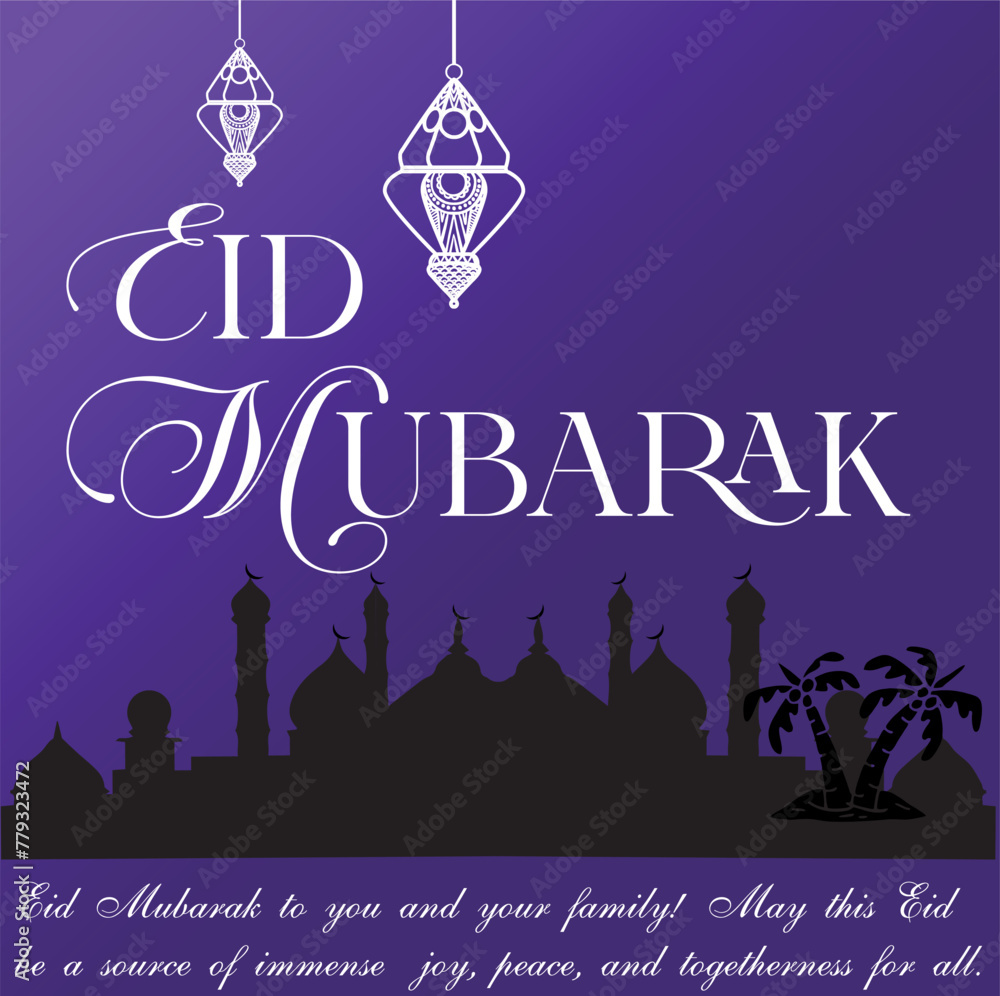 Eid Mubarak Card Banner with Purple BG and White Theme - Happy Eid Card ...