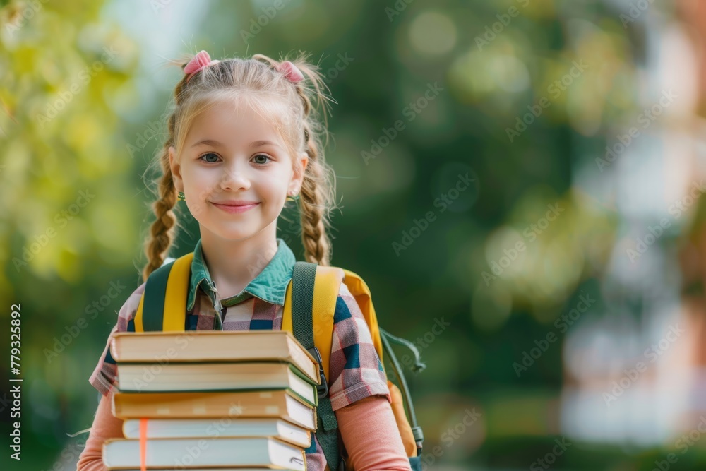 Young girl with pigtail braids holding books - An adorable young girl ...