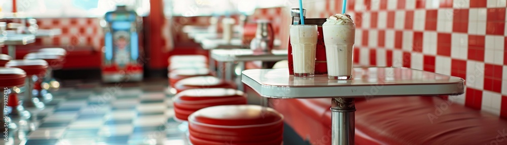 Vintage Diner Vibes, retro-style diner scene with a red and white ...