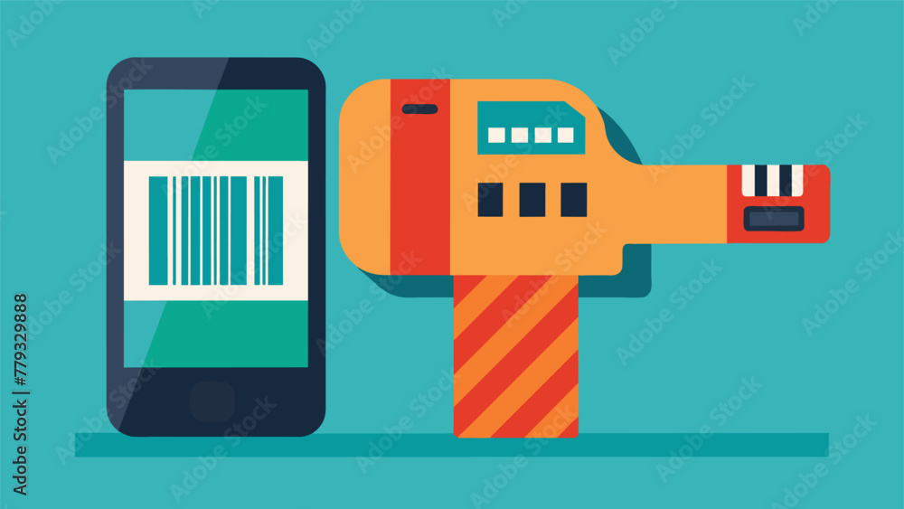 A closeup of a handheld device with a barcode scanner demonstrating the ...