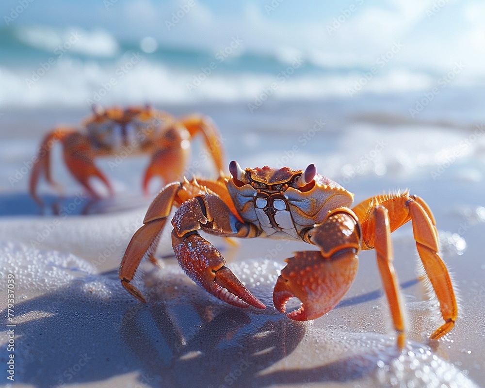Crabs scuttling across sandy beaches, architects of the shore ,3DCG ...