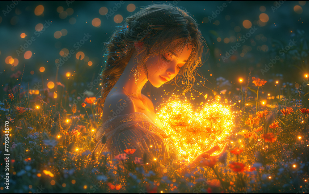 Ethereal Love: Goddess Embracing the Heart in Radiant Garden Stock ...