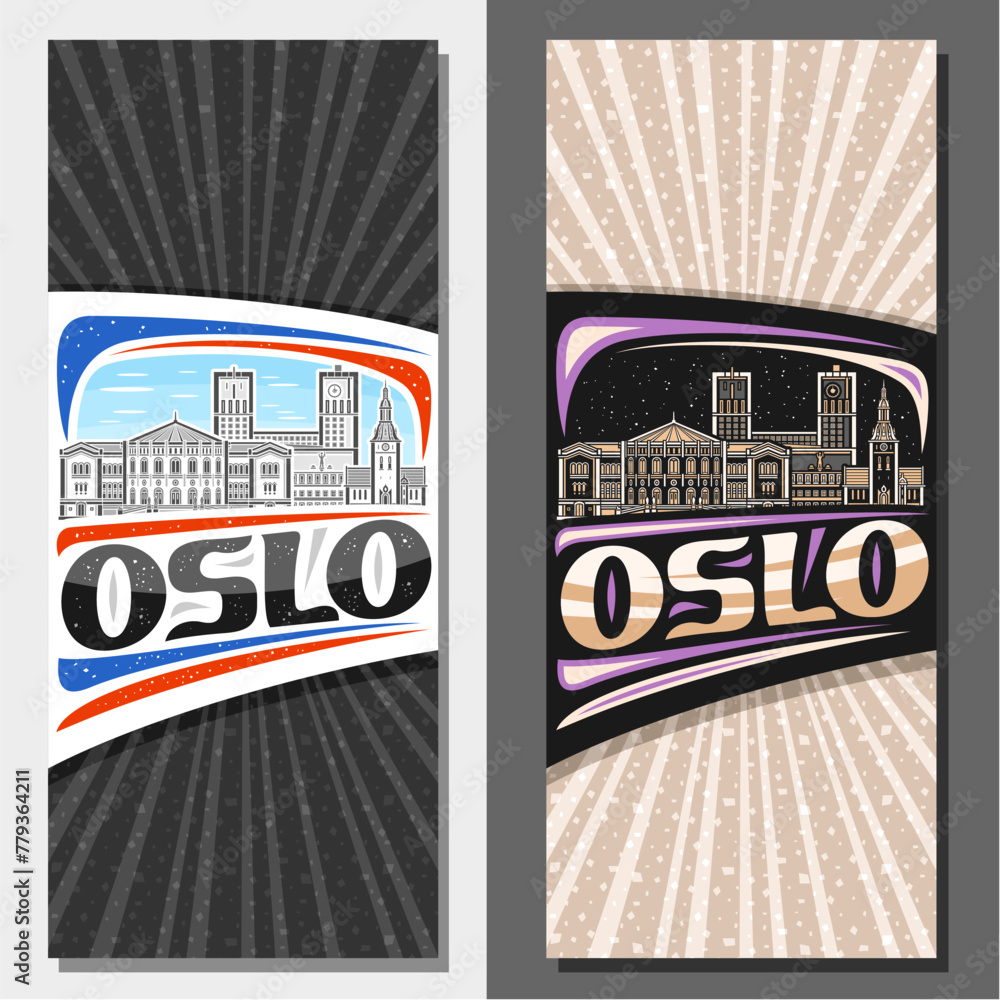Vector vertical layouts for Oslo, decorative leaflet with outline ...