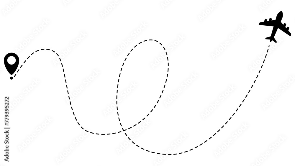 Airplane line path routes. Travel vector icon. Travel from start point ...