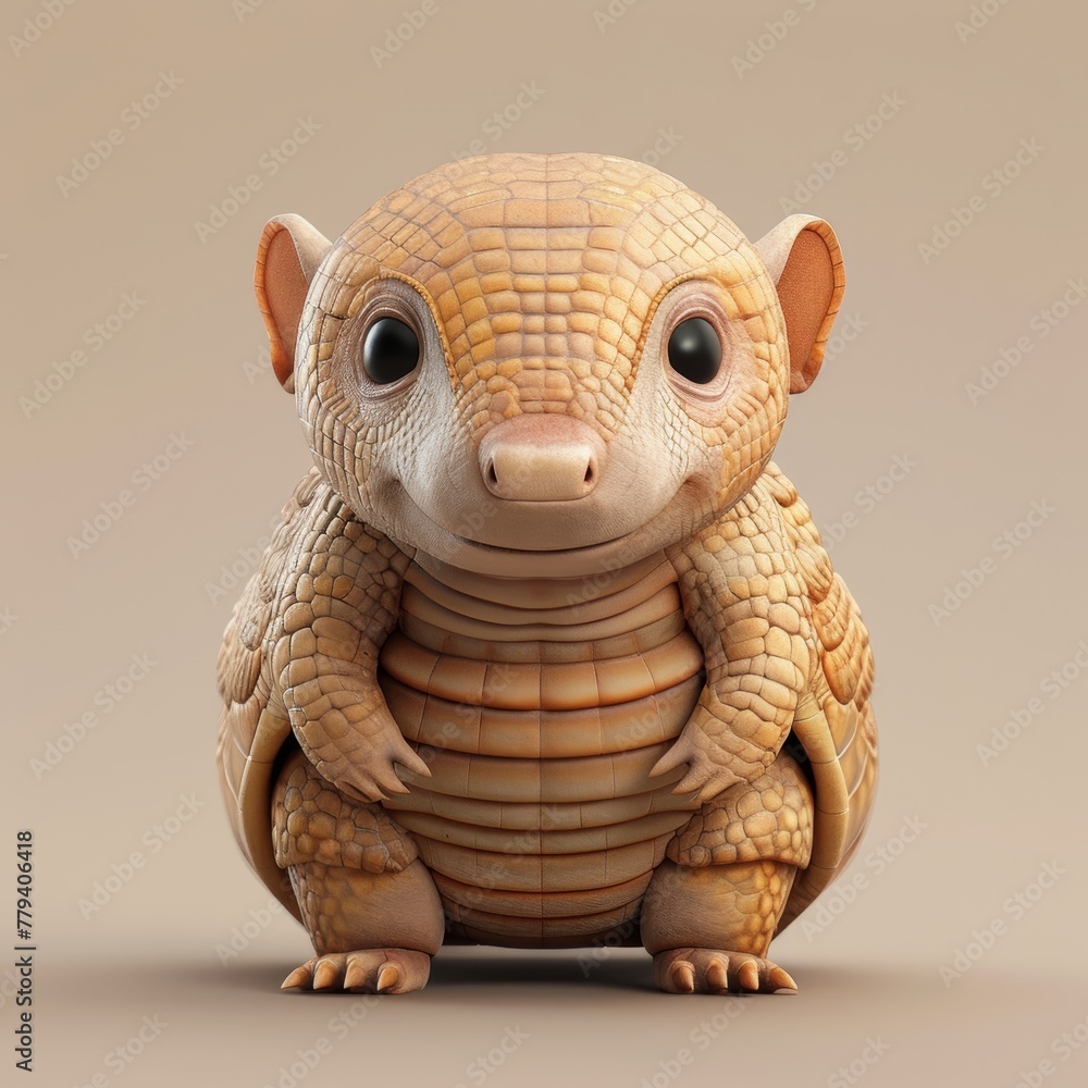 A cute cartoon baby armadillo with a big smile on its face. The tortoise is sitting on its back ...