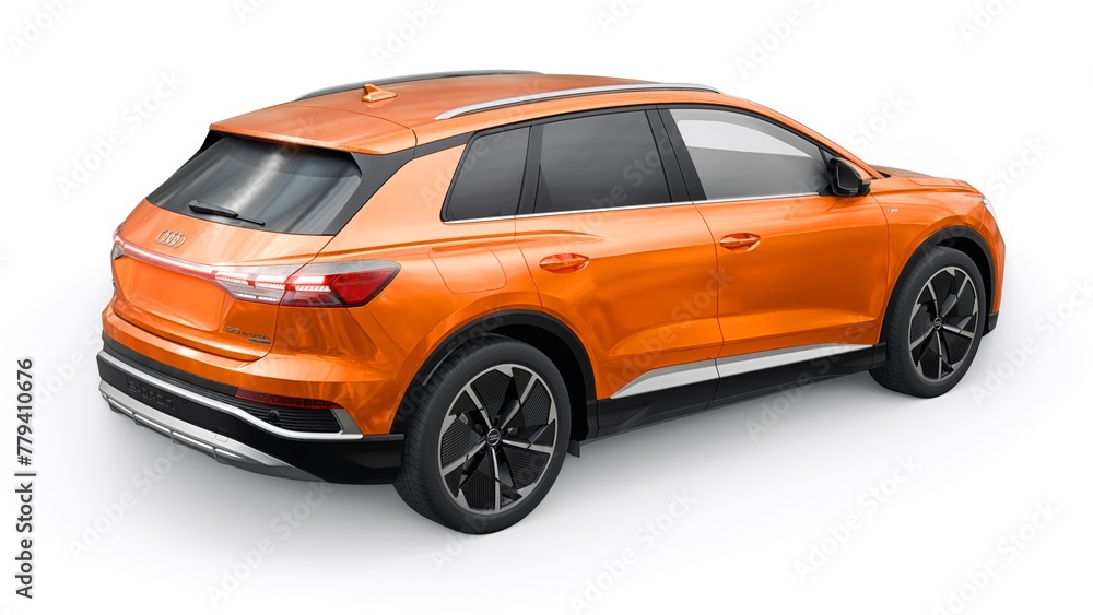 Berlin. Germany. March 11, 2024. Audi Q4 e-tron 2022. Orange modern ...