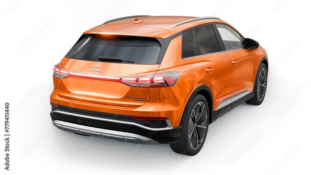 Berlin. Germany. March 11, 2024. Audi Q4 e-tron 2022. Orange modern ...