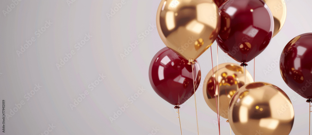 Maroon and gold balloons on a grey background, birthday party ...