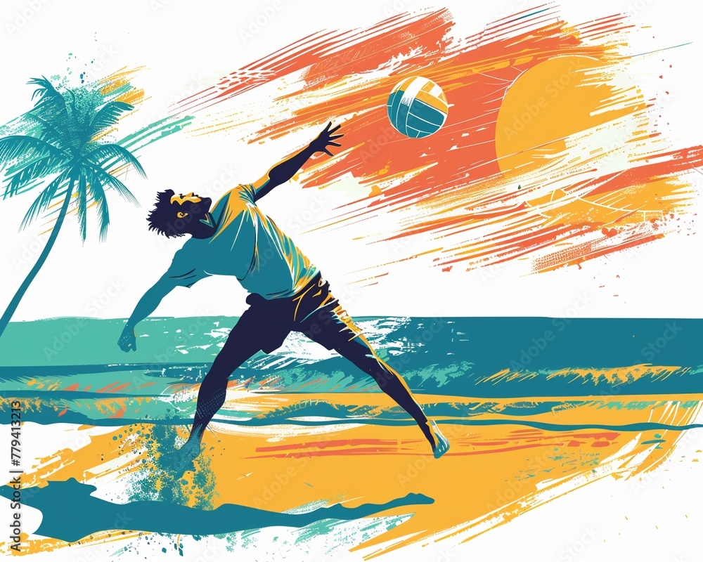 Beach volleyball clipart midspike action Stock Illustration | Adobe Stock