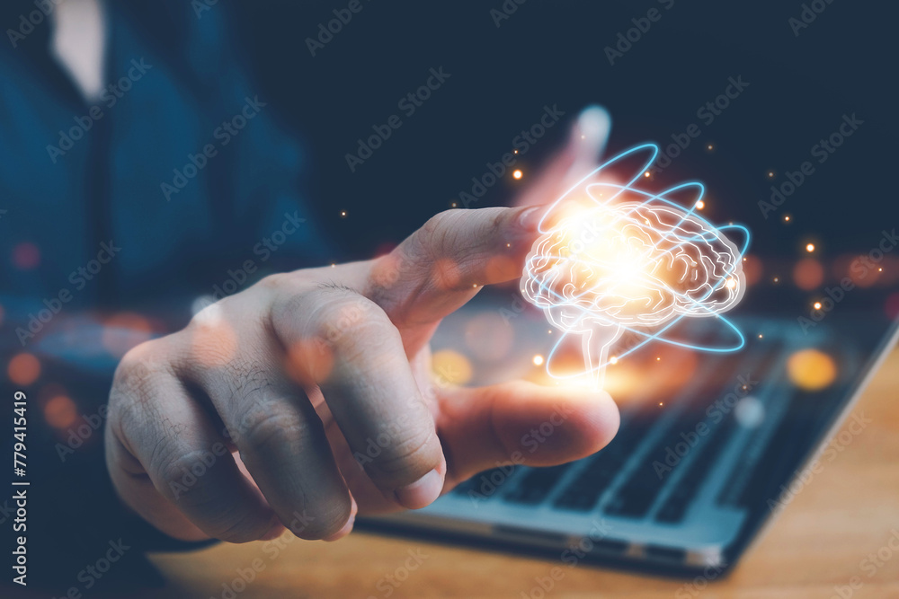 Brain inside the hands of the businessman. Human head and brain.Deep ...