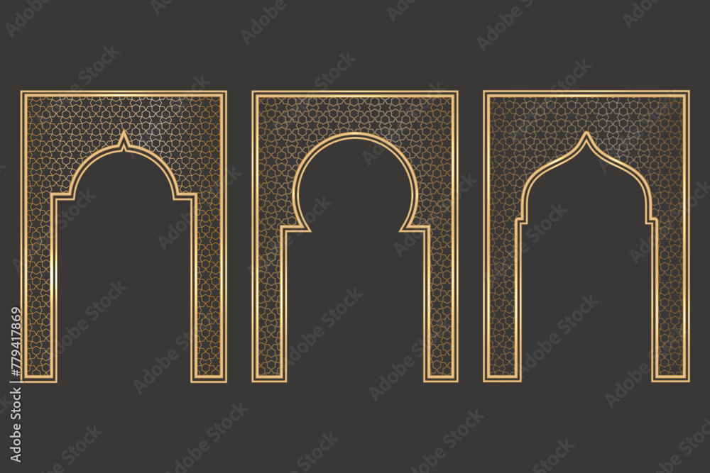 Ramadan Islamic arch frame with ornament. Vector Muslim traditional ...
