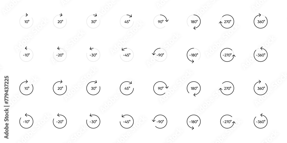 360 rotation angles icon set in flat design with elements for web site ...