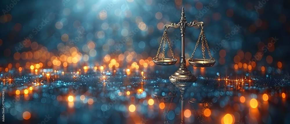 Scales of justice against digital backdrop symbolizing modern data law ...