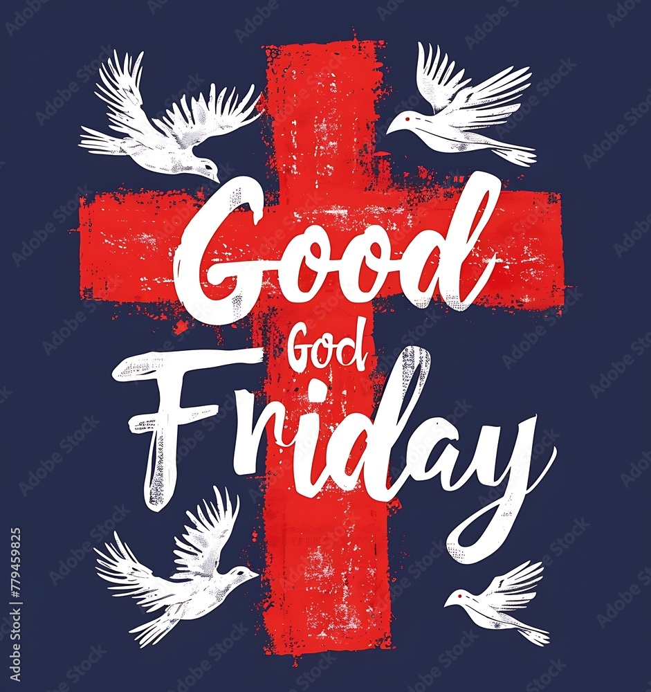 Vector illustration of "Good Friday" with a white brush stroke cross ...