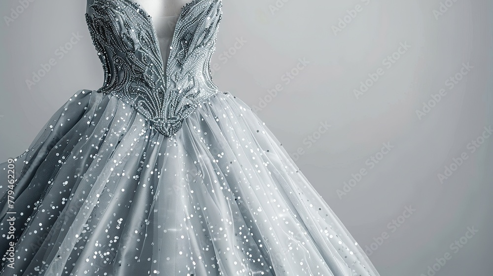 Light gray prom dress with silver sequins, in a ball gown shape ...