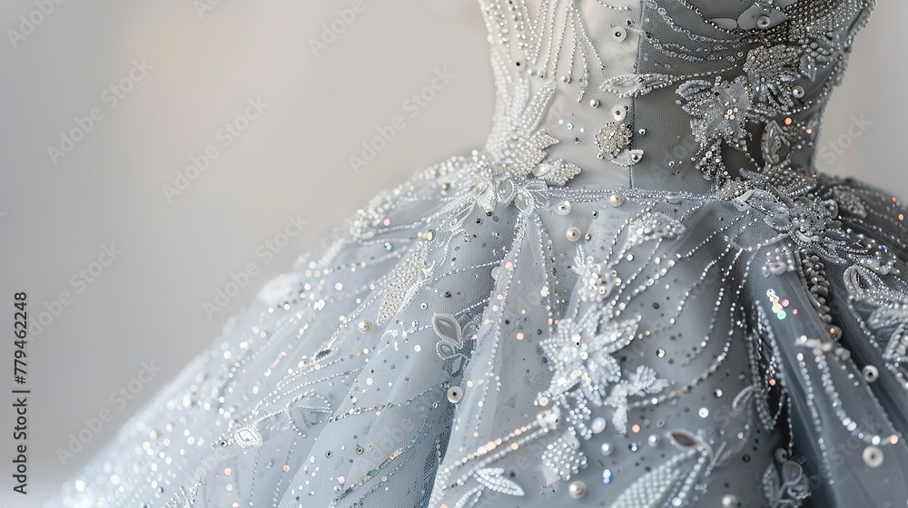 Light gray prom dress with silver sequins, in a ball gown shape ...