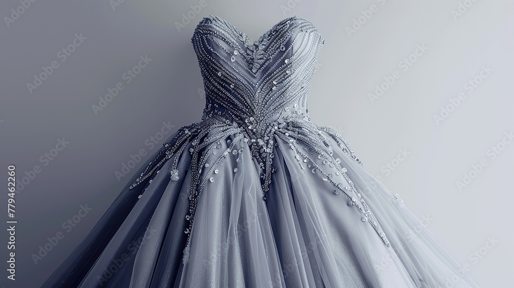 Light gray prom dress with silver sequins, in a ball gown shape ...