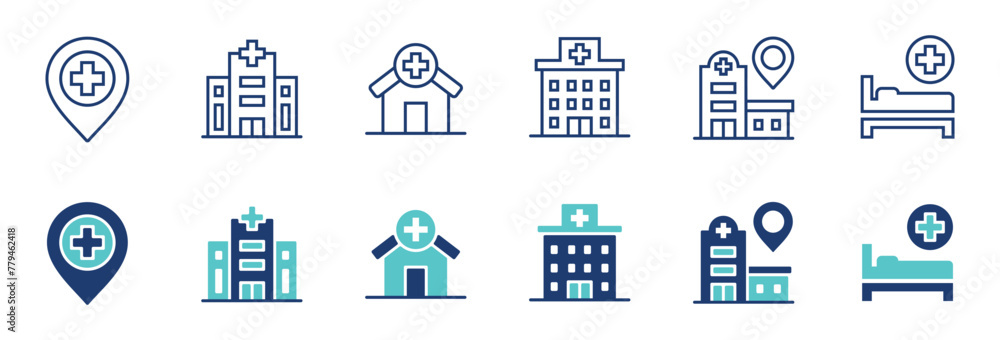 hospital and clinic buildings icon vector set health care architecture ...