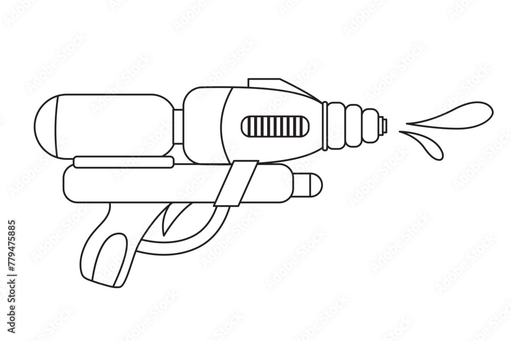 Vector plastic children's toy water gun outline icon isolated on white ...