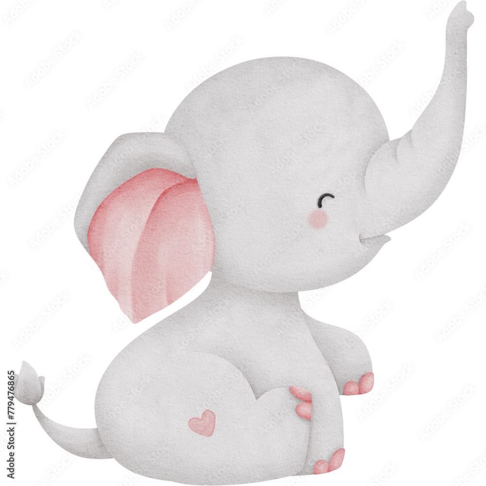 Lovely pink elephant watercolor clipart, Baby Elephant clipart ...