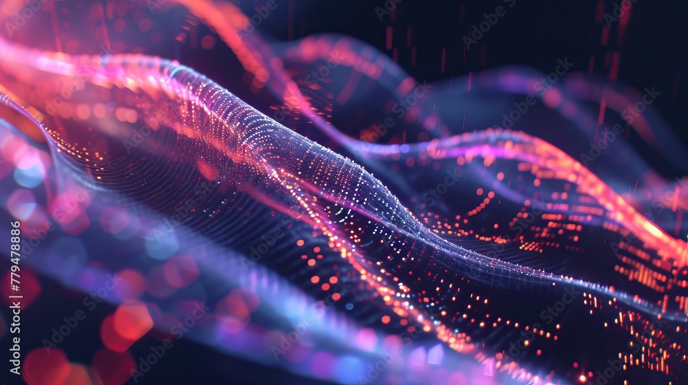 Abstract digital wave with particles and a bokeh effect, representing ...
