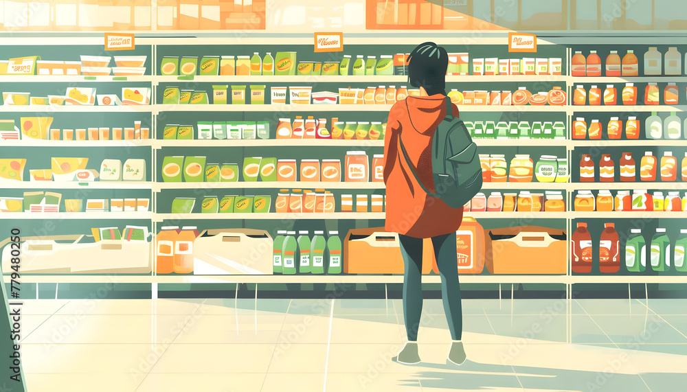 Icon of a shopper at the grocery store carefully selecting items for ...