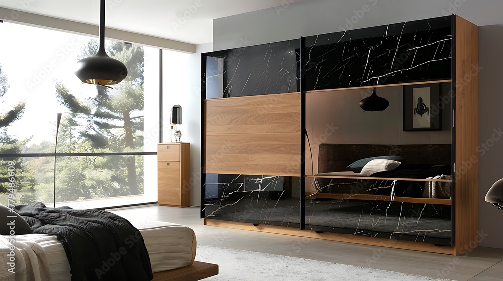 Foto de Transforming a wooden wardrobe with black marble doors into a ...