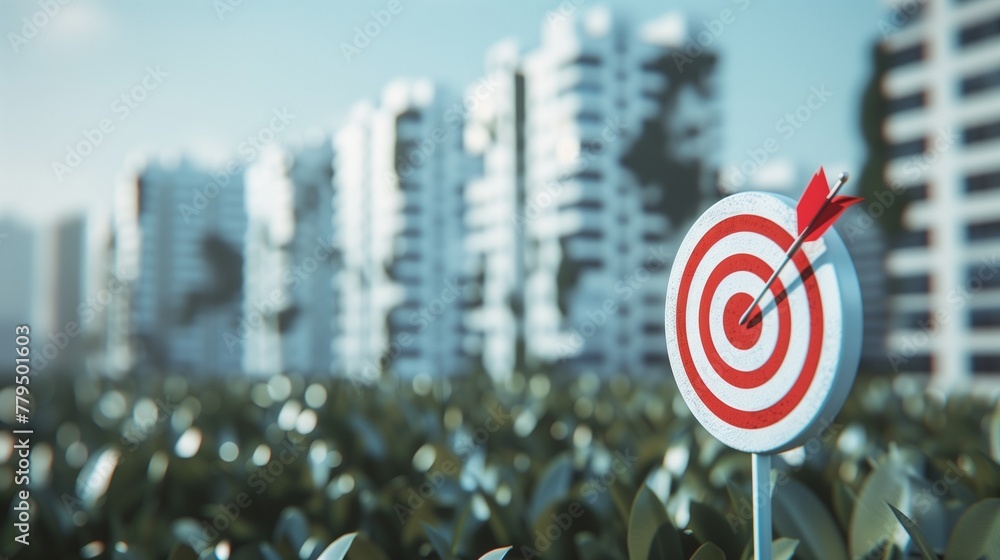 Successful real estate sales concept, featuring a symbolic arrow ...