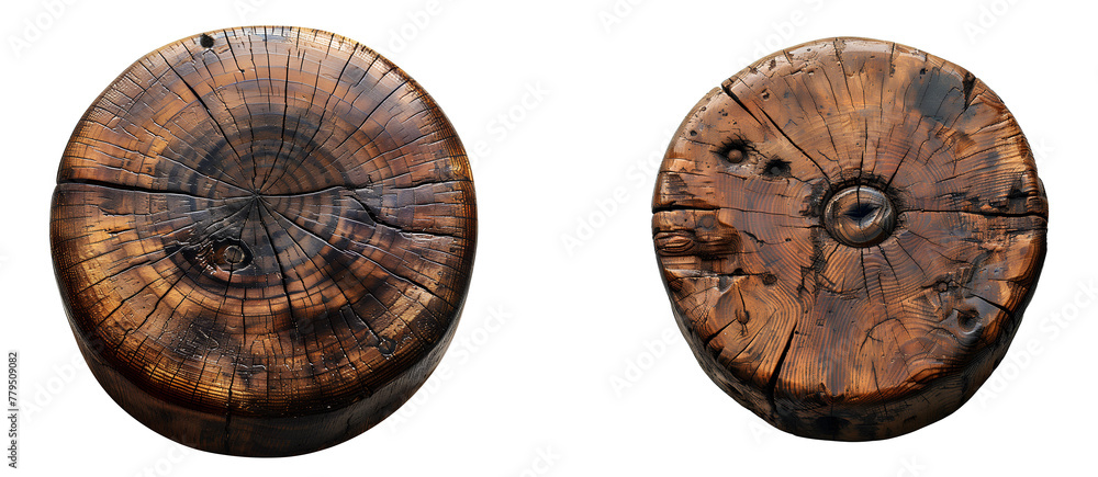 Log with wood texture set PNG. Wood log for product placement top view ...