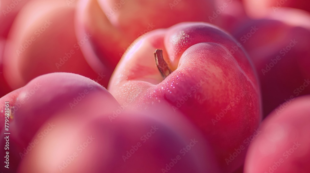 Intimate peach view, close-up, summer fruits, spacious backdrop ...