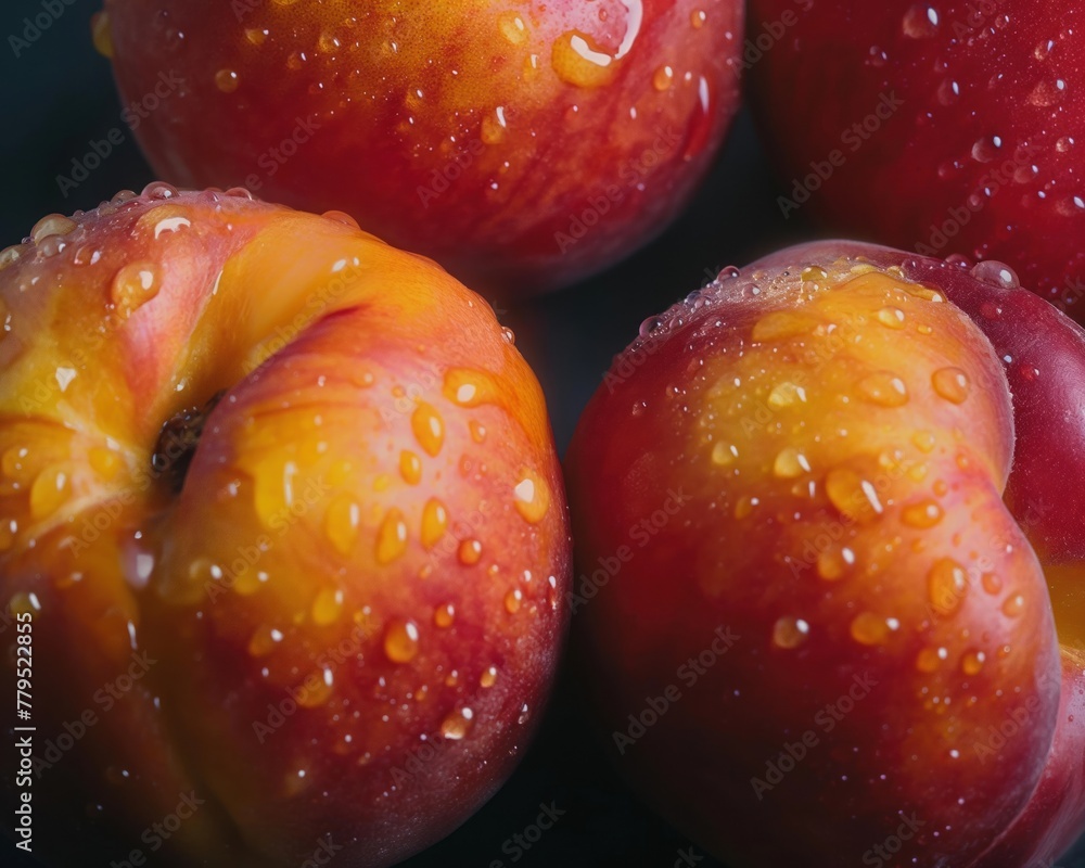 Summers peaches, close-up, vivid fruits against nothingness, backdrop ...