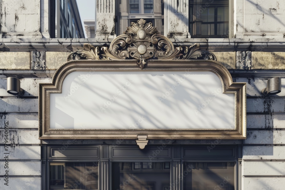 Elegant blank shop signboard on classic building facade with ornate ...