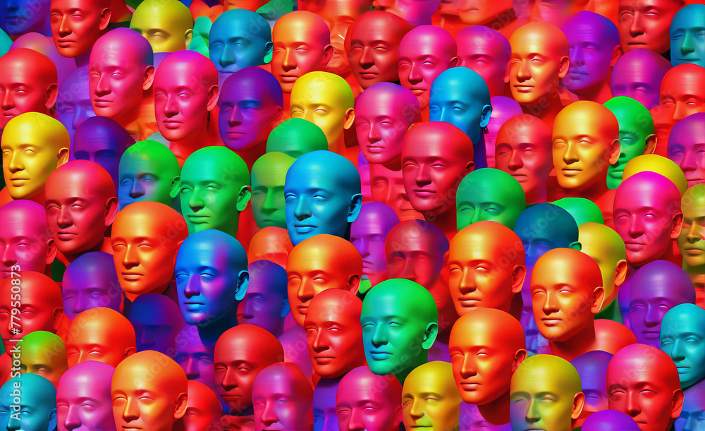 Seamless pattern of multicolored 3D human heads representing diversity ...