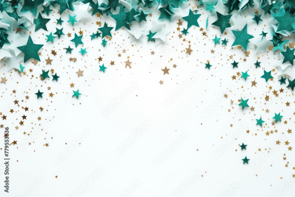teal stars frame border with blank space in the middle on white ...