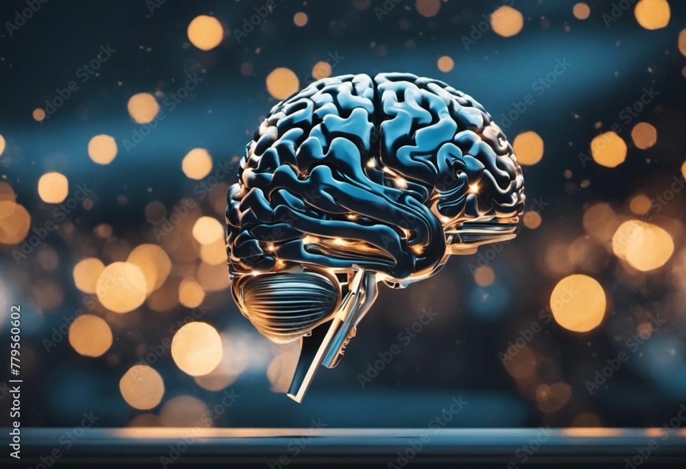 AI generated illustration of a human brain glowing on a bokeh ...