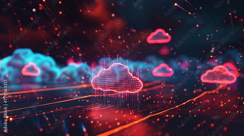 Cloud computing concept with data clouds and interconnected network ...