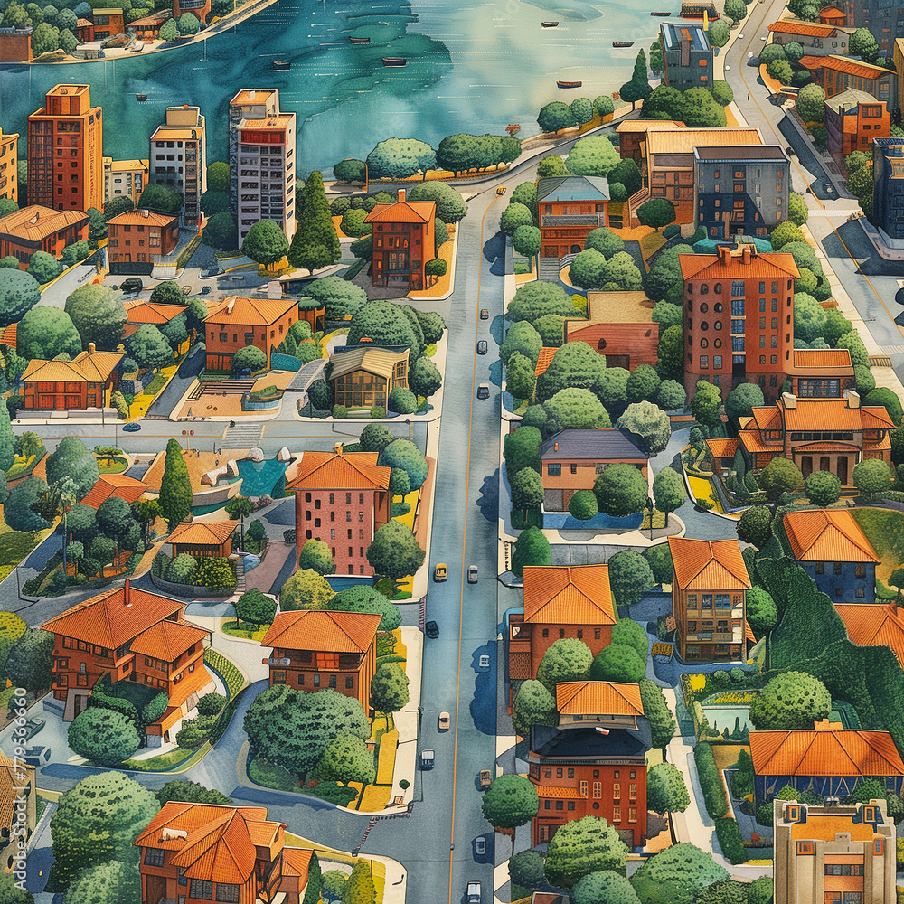 Model sketch of city plan with sea promenade, urban design to improve ...