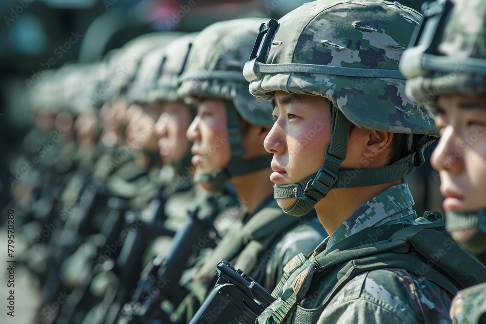 there is many army men in uniform on parade day with guns Stock ...