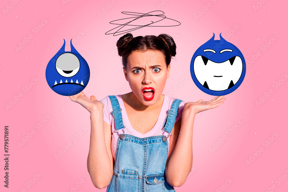 Composite collage picture image of annoyed female scolding monster face ...
