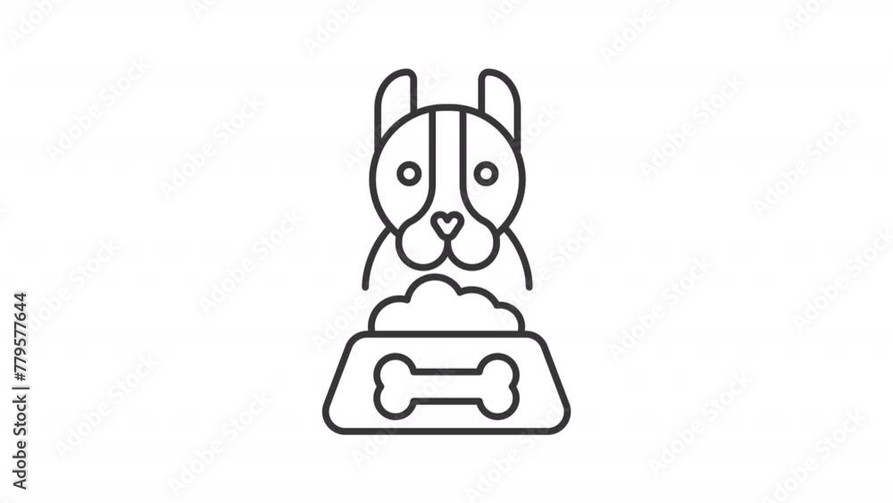 Dog food line animation. Animated dog eating kibble icon. Domestic ...