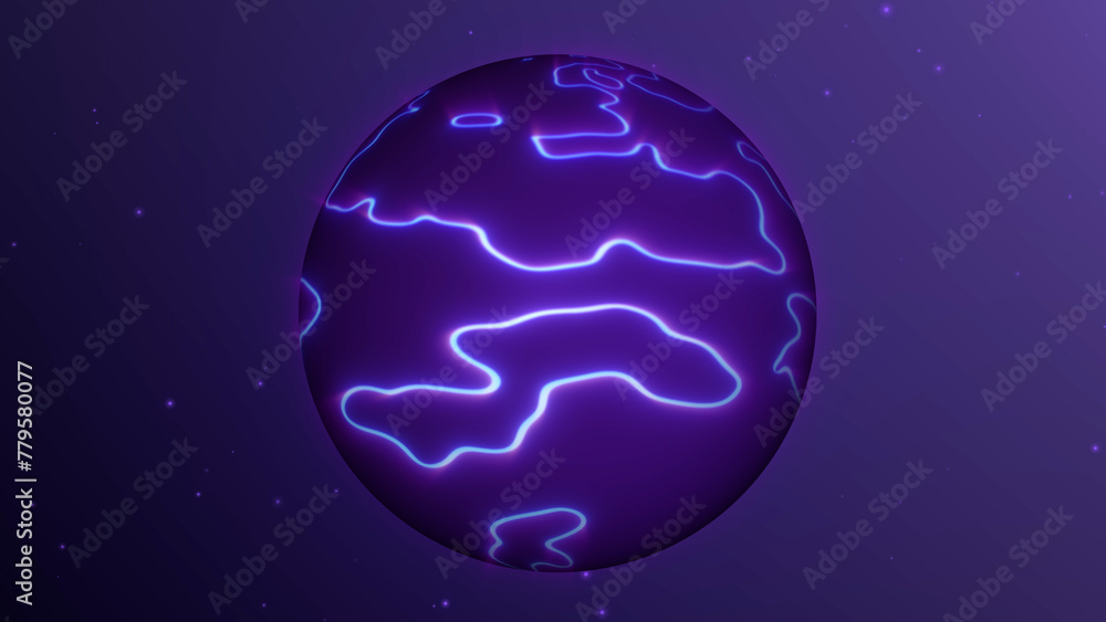 Abstract digital elegant purple neon sphere made of flowing white ...