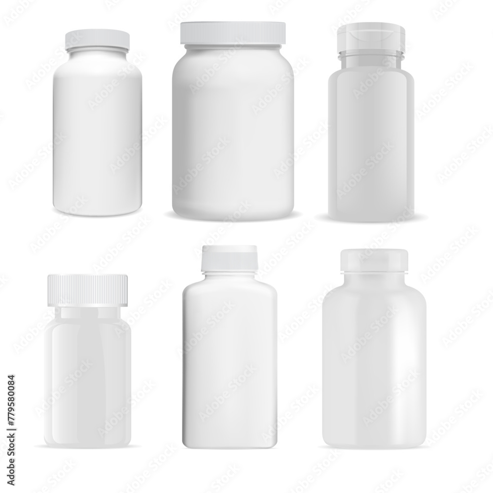 Pill bottle. Vitamin pill jar, plastic blank. Supplement tablet ...