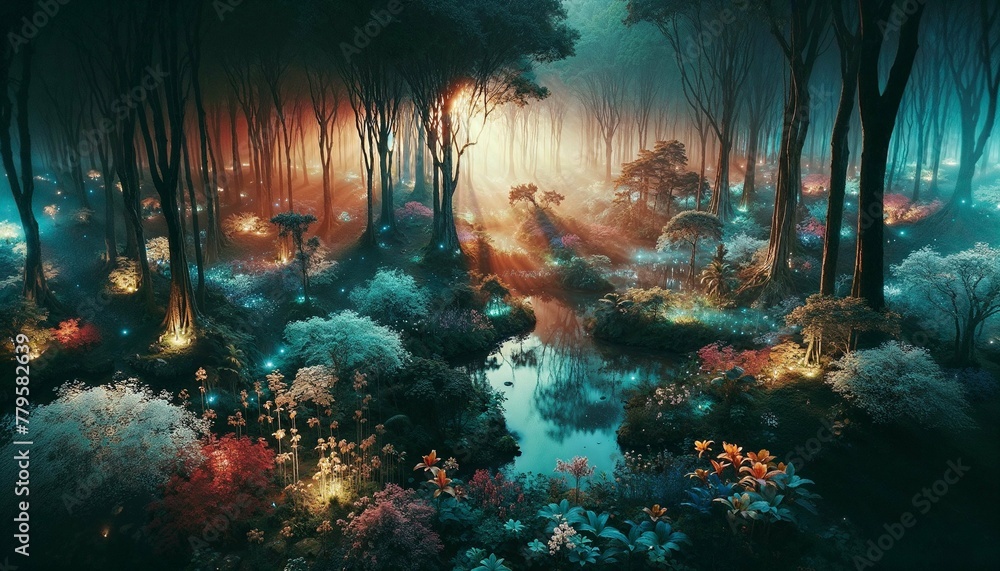 Ethereal Twilight in Enchanted Forest - AI Generated Digital Art Stock ...