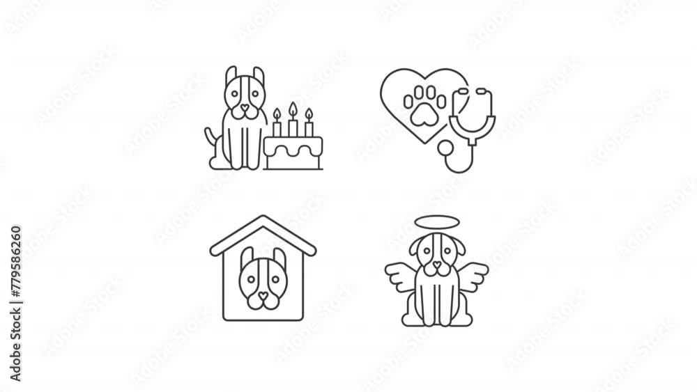 Dog life line animation library. Animated cute dogs icons. Veterinary ...