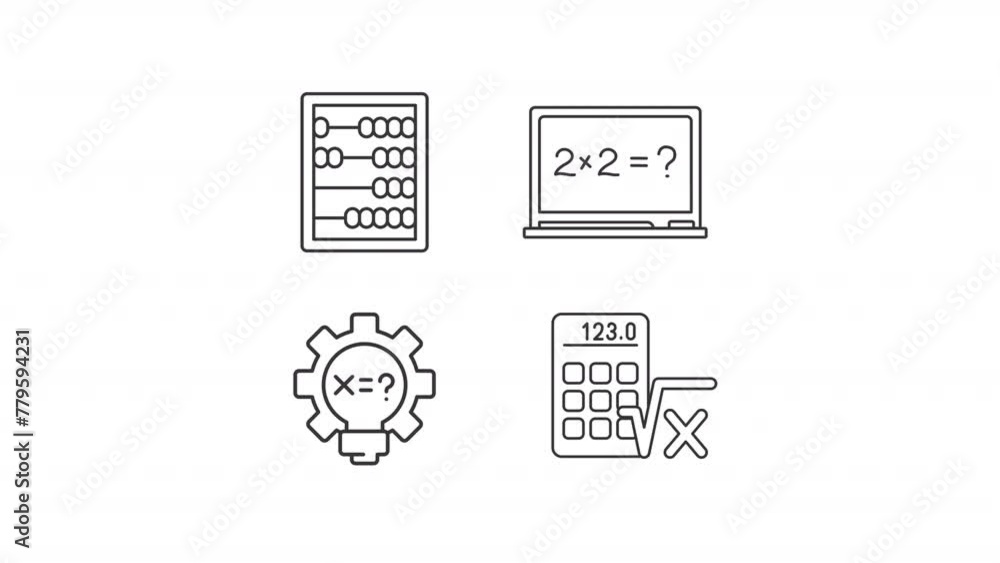 Animated calculations icons. Mathematics line animation library. Math equation, calculator ...