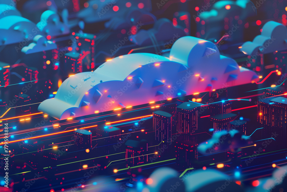 Cloud Technology A Visual Representation Of Cloud Computing Inside A Data Center With Servers