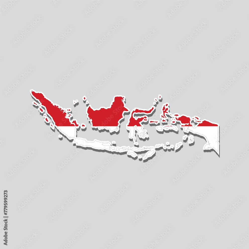 Vector illustration of a flag map of Indonesia isolated on a grey ...