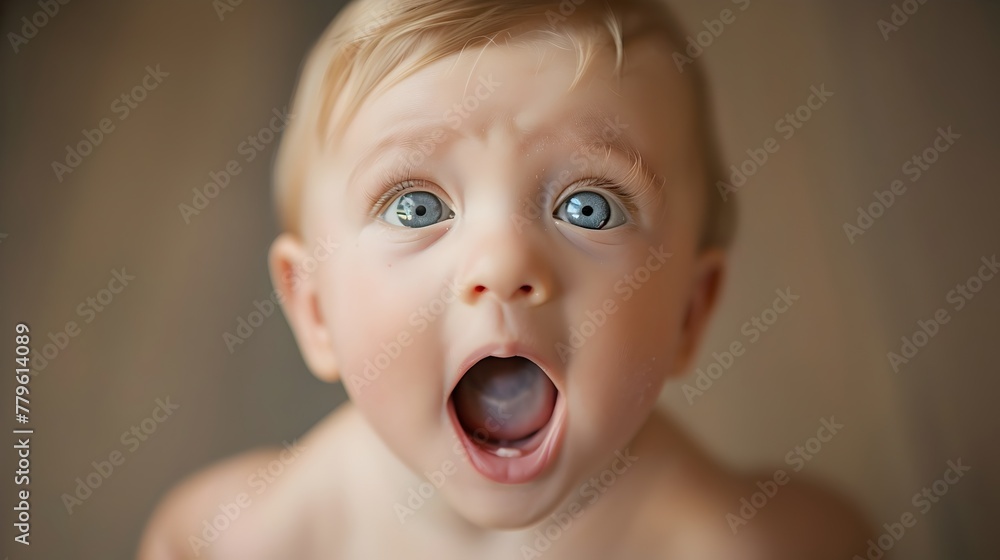 Startled Baby Boy with Wide Open Mouth and Eyes Captured in Dramatic ...