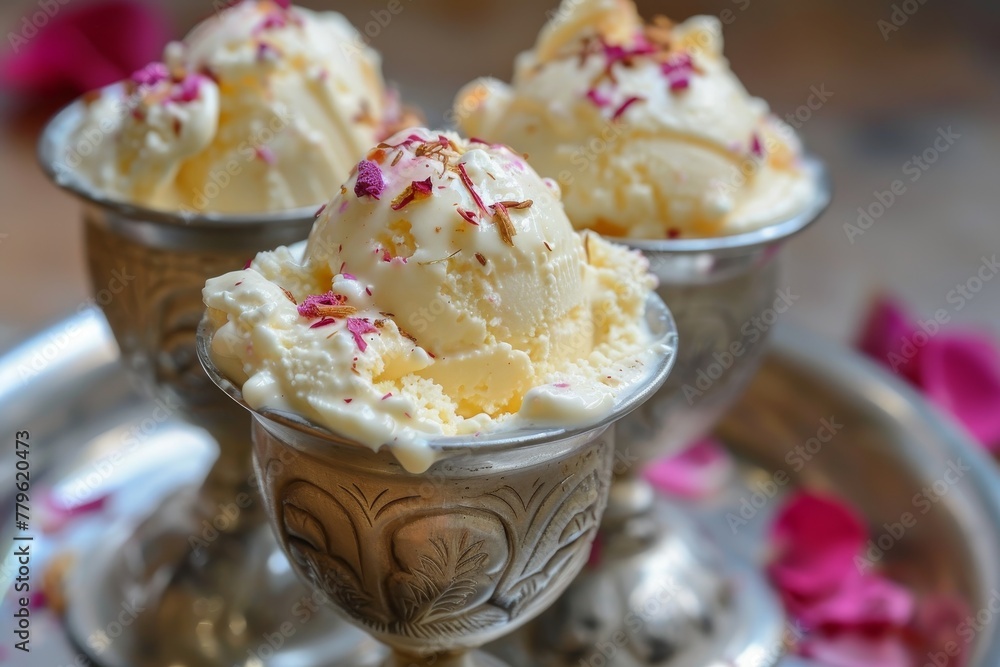 Indian dessert made from creamy kulfi with falooda and rose syrup ...